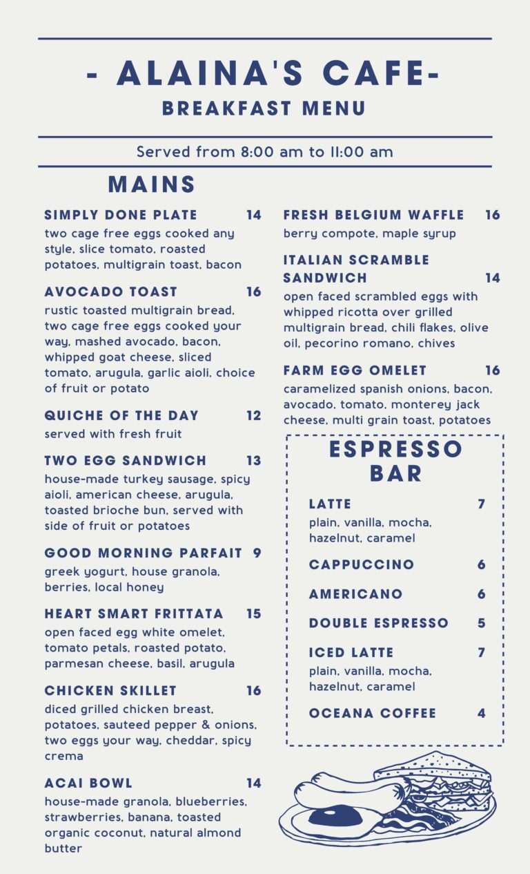 Breakfast Menu – Alaina's Café & Bake Shoppe