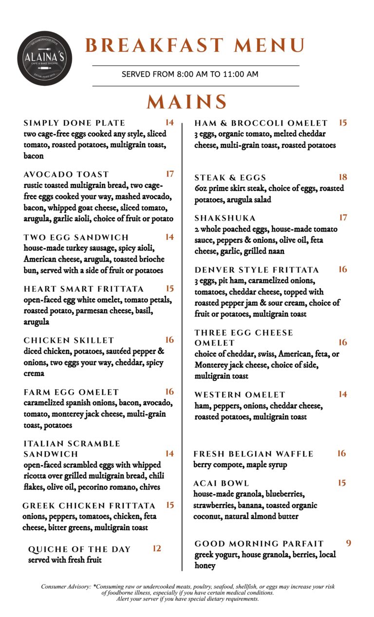 Breakfast Menu – Alaina's Café