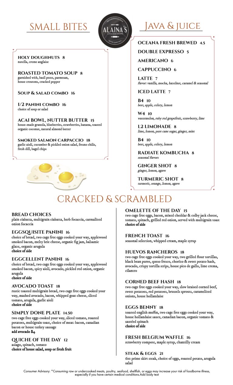 Sunday Brunch Menu – Alaina's Café