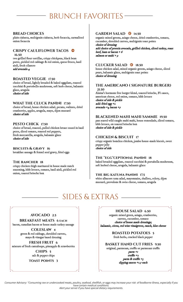 Sunday Brunch Menu – Alaina's Café & Bake Shoppe