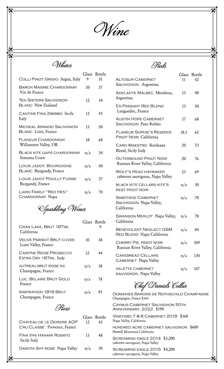 Dinner Menu – Alaina's Café & Bake Shoppe