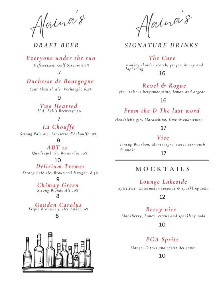 Drink Menu – Alaina's Café & Bake Shoppe